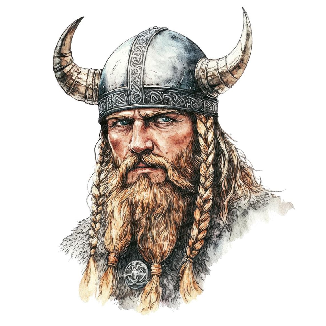 12 Viking Clip Art, Warrior Portrait Clip Art, Watercolor Viking Face ...