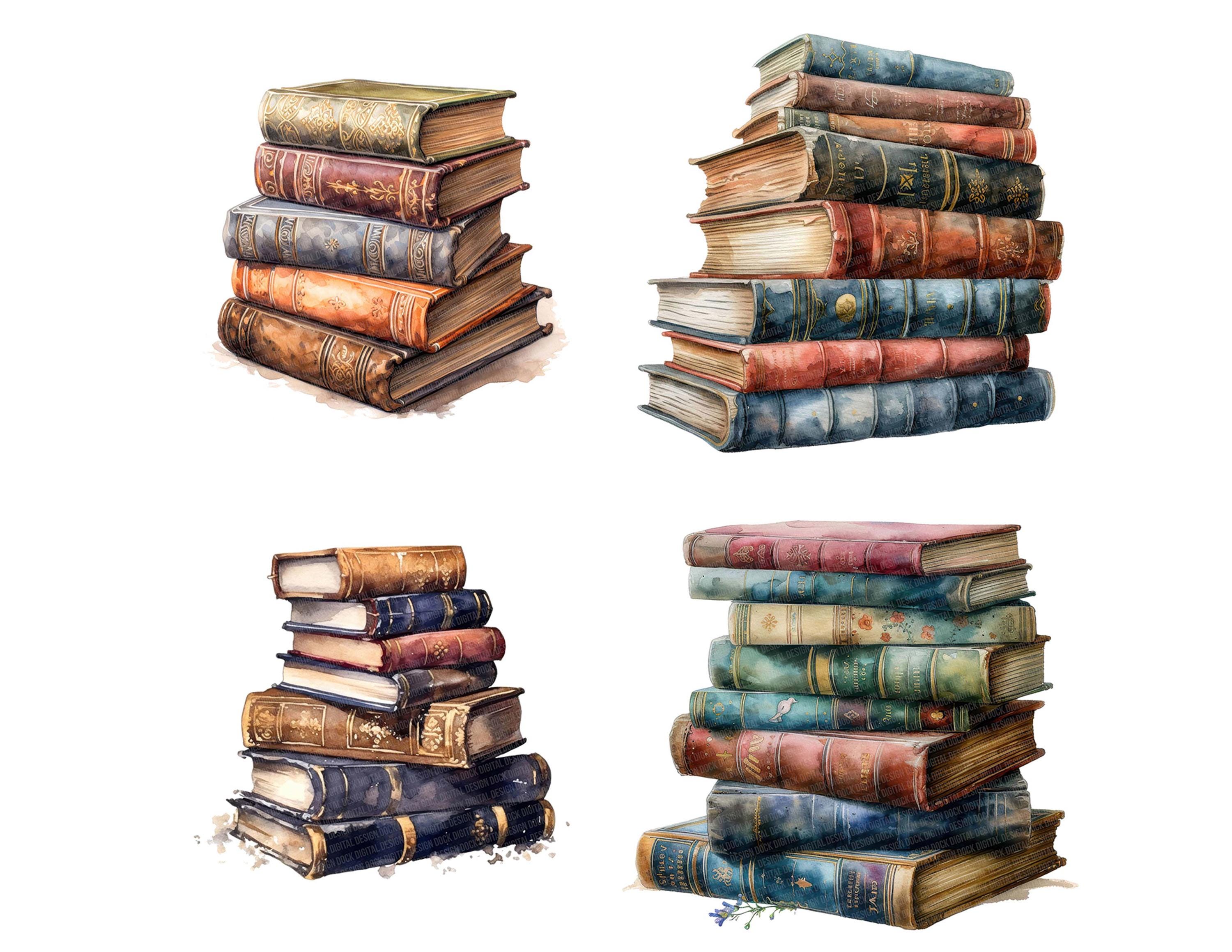 Book Pile PNG Clipart, 12x Vintage Book Stack Art Set, Printable ...