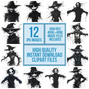 12x Horror Scarecrow Clipart Set, Watercolor Halloween Art, Printable ...