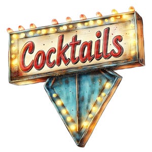 12 Vintage Cocktail Sign Clipart, Retro Arrow Sign Clipart, Printable ...