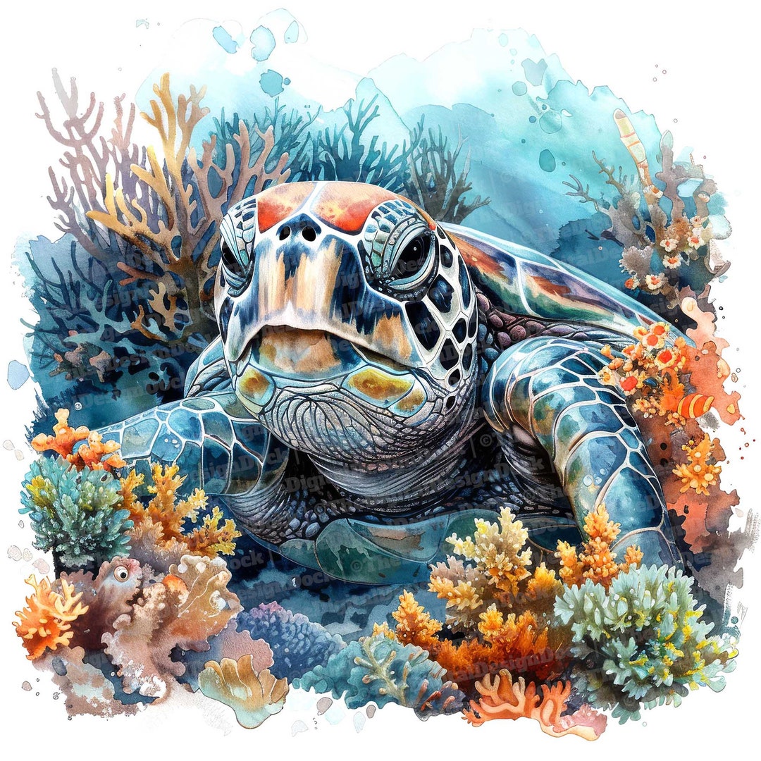 Sea Turtles Close up Clipart, 12 Jpgs, Ocean Clip Art, Printable Image ...