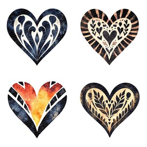 Tribal Love Heart PNG Clipart, 12x Watercolor Boho Heart Love Clip Art ...
