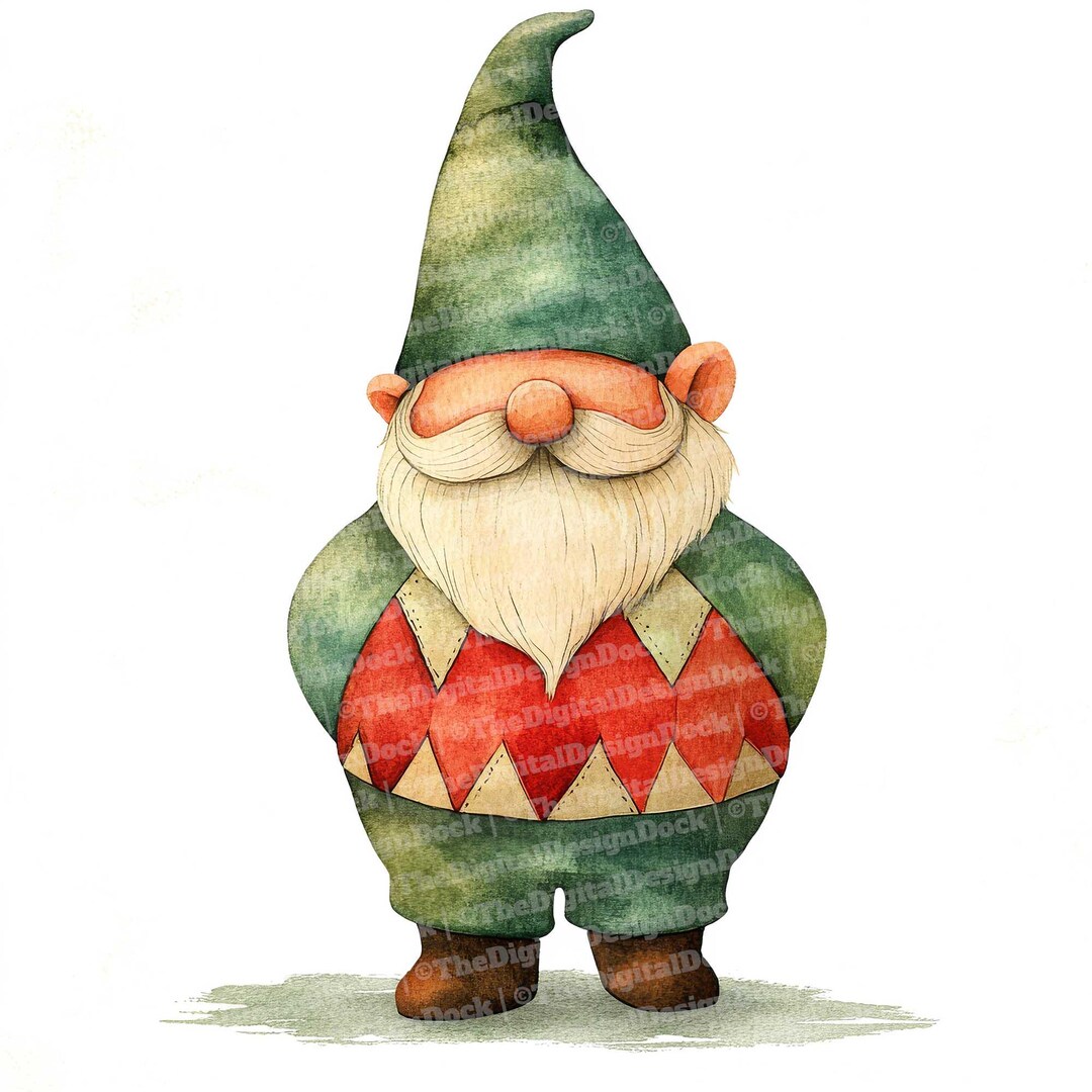 Watercolor Gnome Clip Art, 12x Cute Garden Gnome Clipart Set, Printable ...