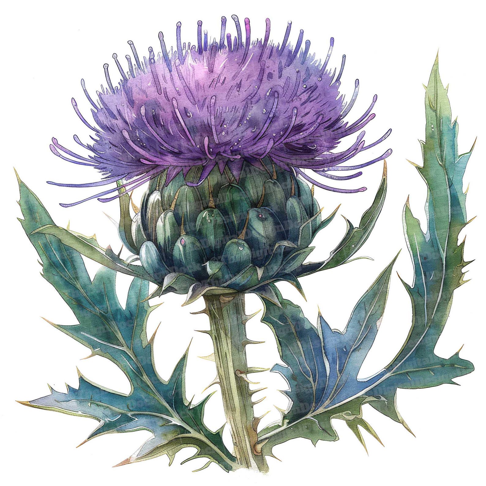 12 Thistle Flower Clipart, Watercolor Botanical Clipart, Printable ...