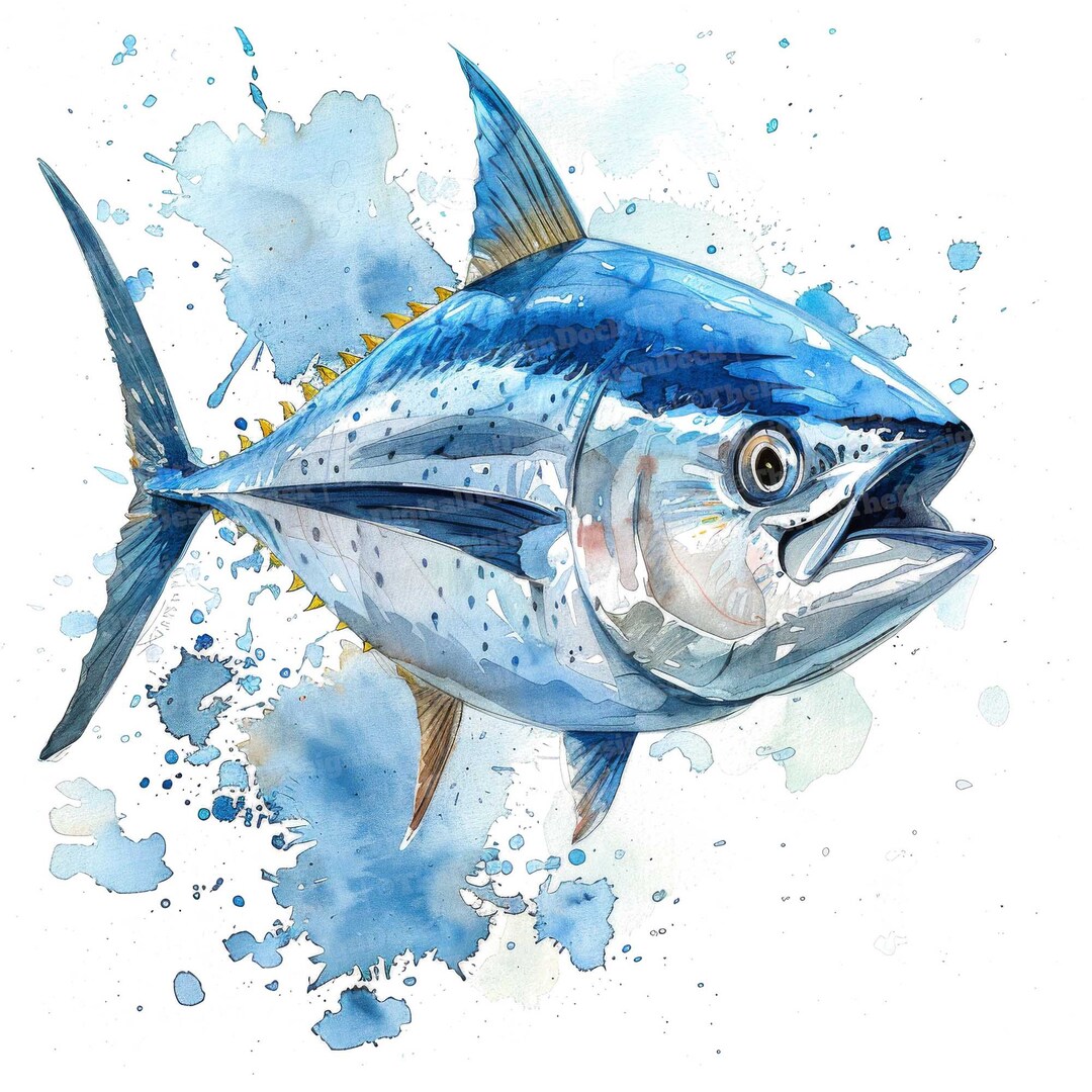 Tuna Fish Clipart, 12 Jpgs, Bluefin Tuna Clipart, Printable Watercolor ...
