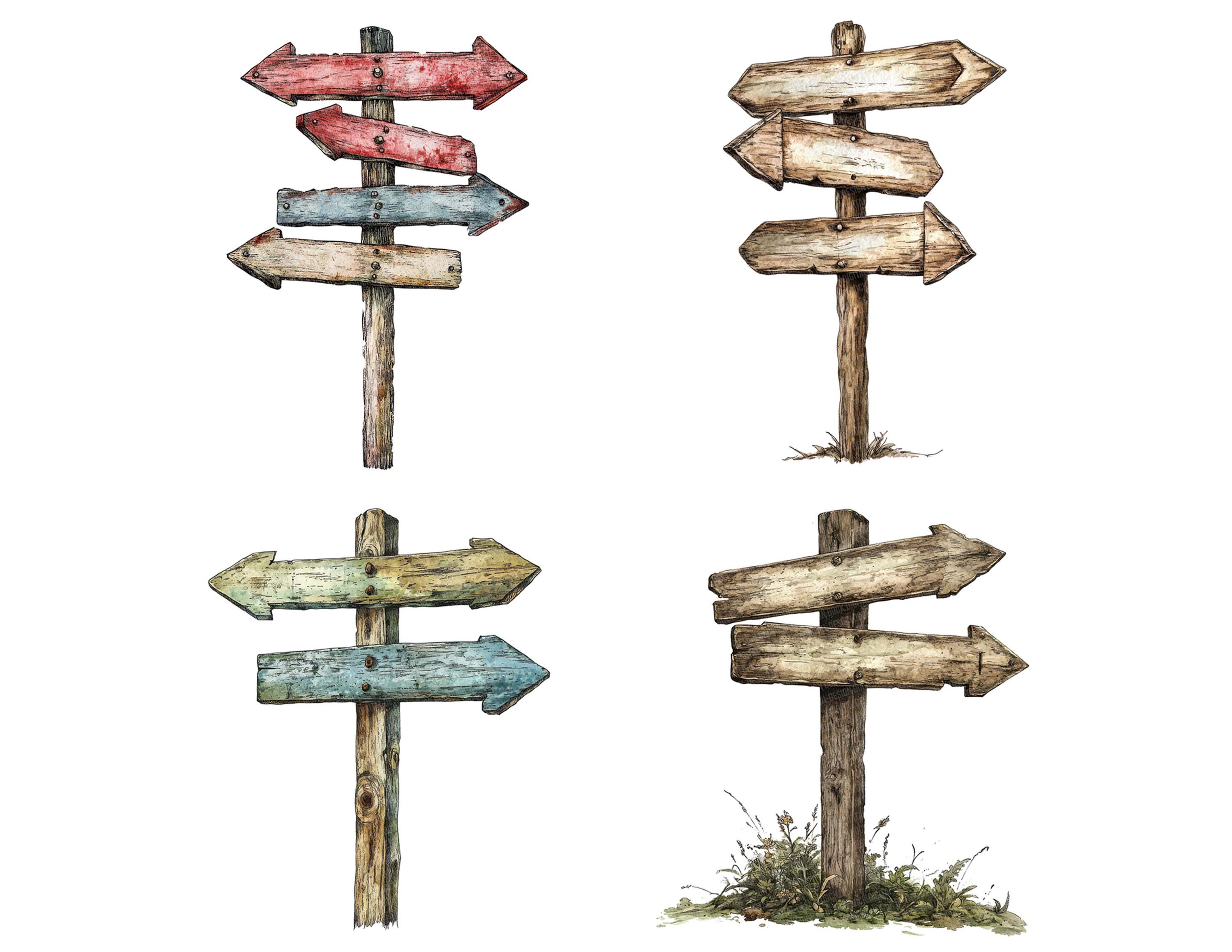 Imaginary Places Signpost PNG Clipart, 12x Watercolor Arrow Sign Clip ...