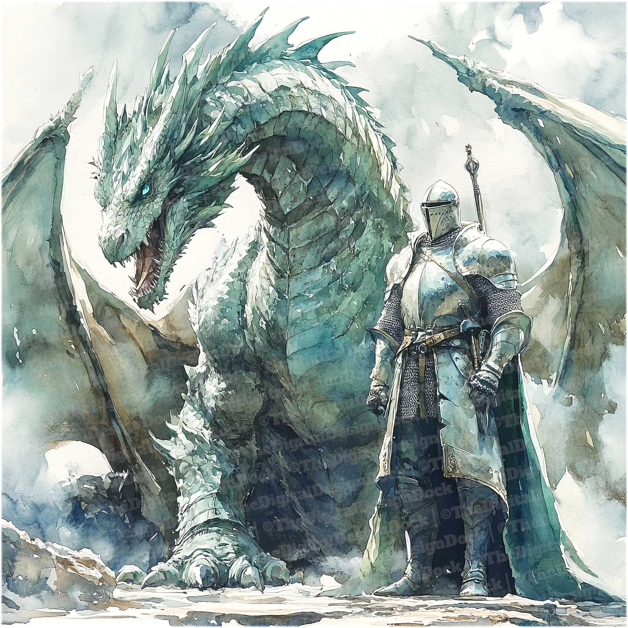 12 Knight and Dragon Clipart, Medieval Fantasy Clipart, Printable ...