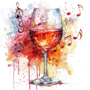 12x Wine Glass With Music Notes Clipart, Musical Clipart, Printable ...