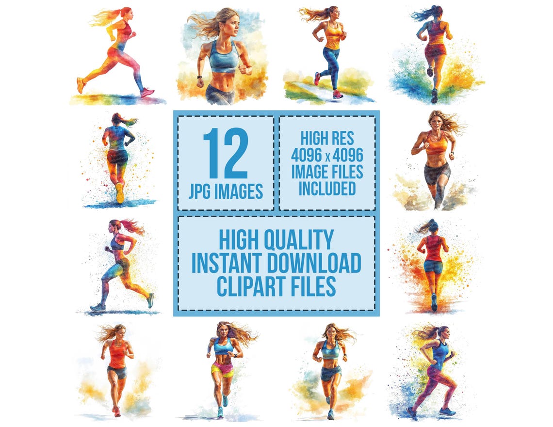 12x Running Woman Clipart, Fitness Girl, Jogging Lady Clipart ...