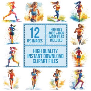 12x Running Woman Clipart, Fitness Girl, Jogging Lady Clipart ...