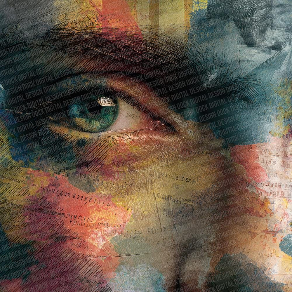 12x CMYK Eye Junk Journal Paper Glitch Portrait Digital Paper Pack ...