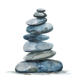 Stacked Stones Clipart, 12 Jpgs, Watercolor Zen Rocks Clipart ...