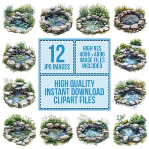 12x Watercolor Pond Clipart, Garden Pond Art, Printable Clipart, High ...