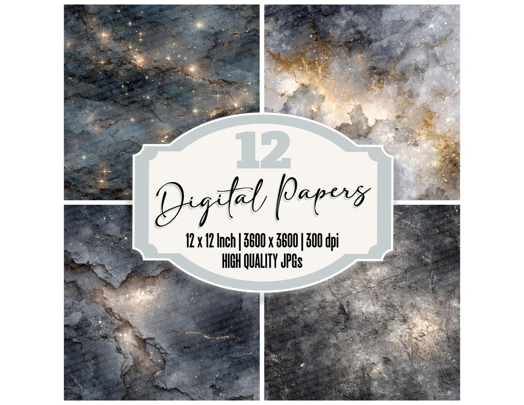 12x Starlight Junk Journal Paper Granite Texture Digital Paper Pack ...