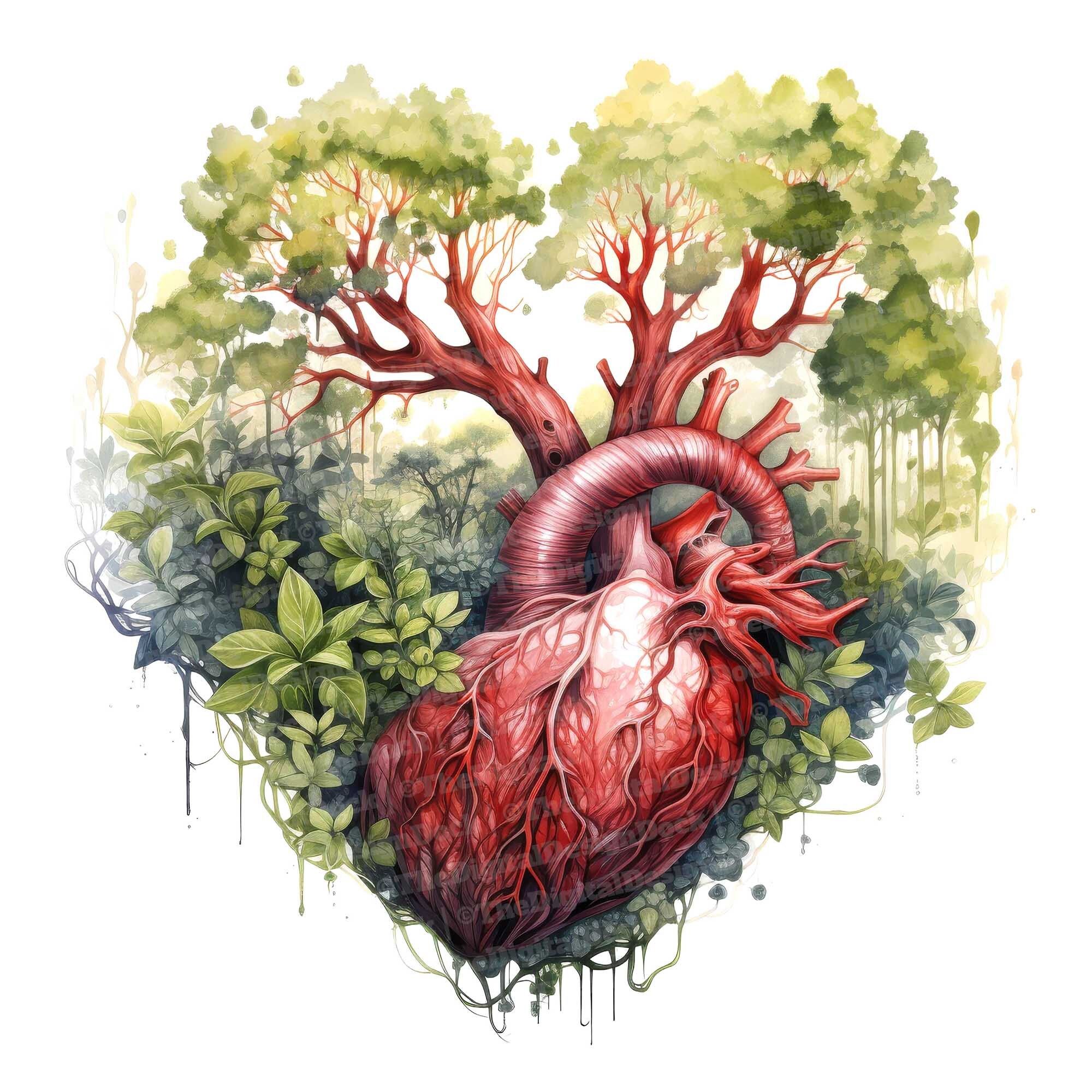12x Human Heart Tree Clipart, Tree Theme Clipart, Printable Watercolor ...