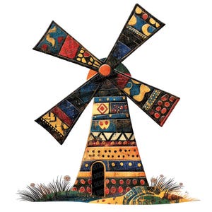 Windmill PNG Clipart, 12x Patchwork Windmill Illustrations, Printable ...