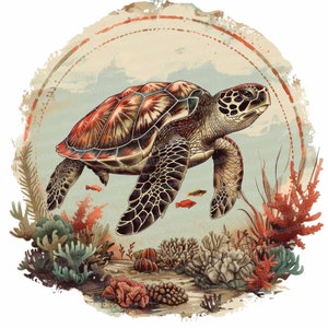 12x Vintage Sea Turtle Clipart, Floral Sea Clipart, Printable ...