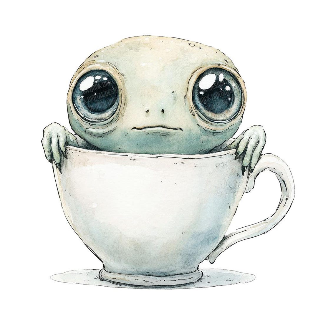 Alien Clipart, 12x Teacup Alien PNG Clip Art Set, Printable Watercolor ...