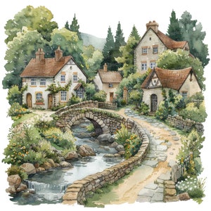 12x Old English Village Clipart, Cartoon Village Clipart, Printable ...