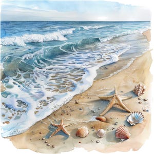 12 Beach Scene Clipart, Watercolor Ocean Waves Clipart, Printable ...
