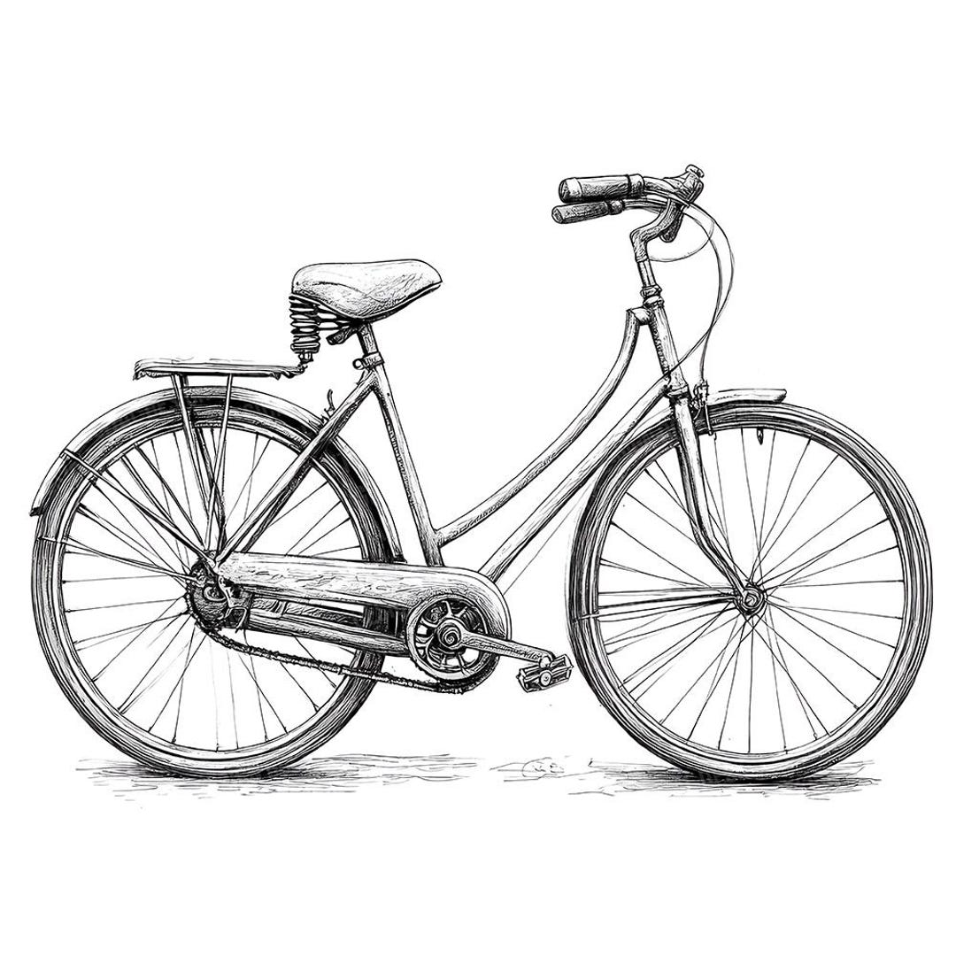 12 Bicycle Clip Art Pngs, Retro Line Art Bike Illustrations, Printable ...