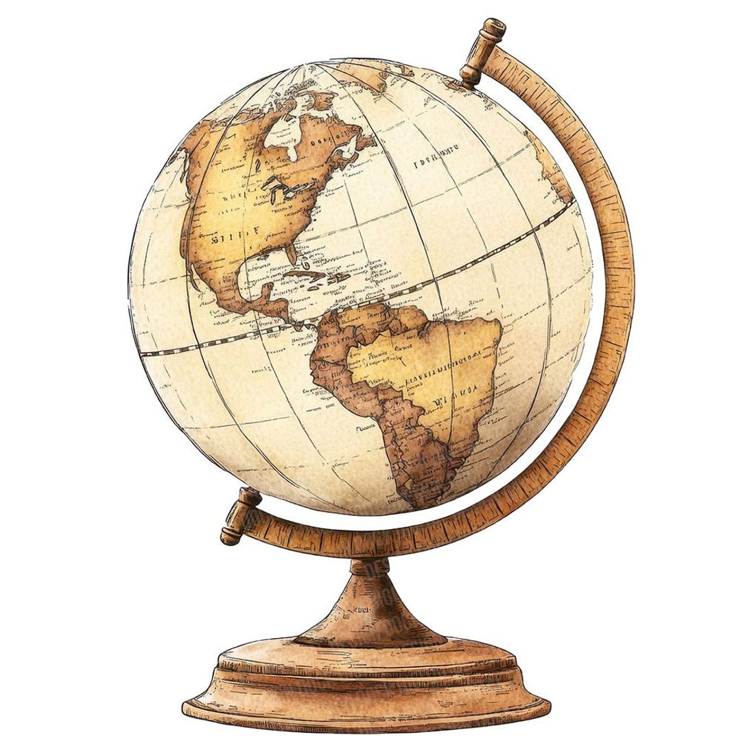 Vintage Globe PNG Clipart, 12x Antique World Map Illustrations ...