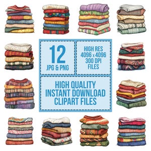 Folded Cozy Sweaters PNG Clipart, 12x Pile of Jumpers Clip Art Set ...