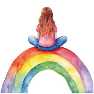 Watercolor Girl on Rainbow PNG Clip Art, 12x Colorful Kids ...