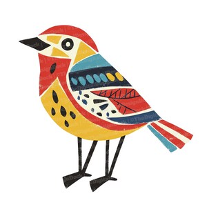Folk Art Bird Clip Art, 12x Decorative Bird Clipart Set, Watercolor ...
