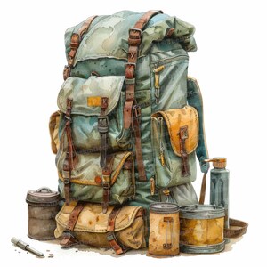 Camping Backpack Clipart, 12 Jpgs, Camp Clipart, Printable Watercolour ...