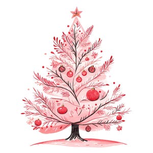 12x Pink Christmas Tree Clipart, Abstract Holiday Tree Clipart ...