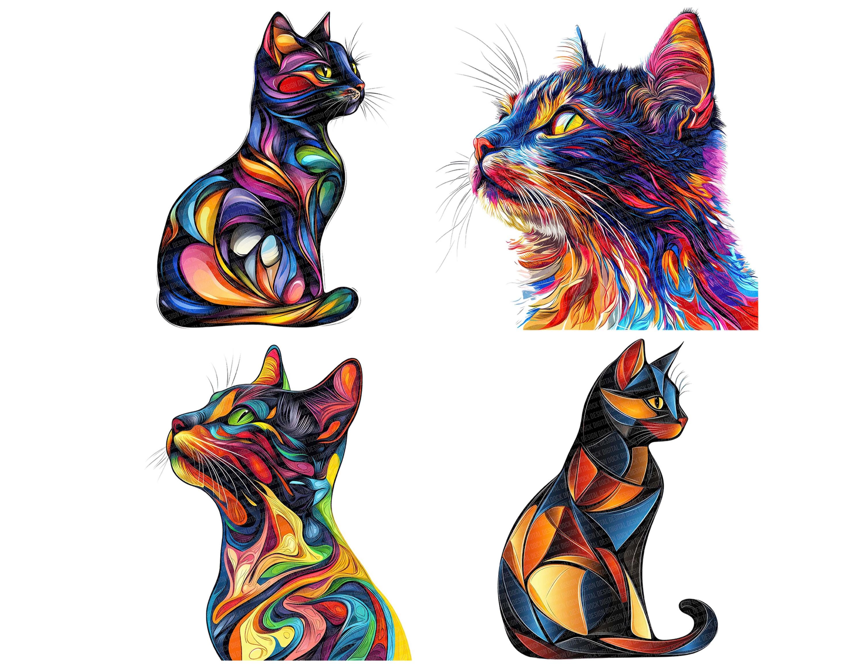 Colorful Abstract Cat PNG Clipart, 12x Modern Art Cat Clip Art Set ...