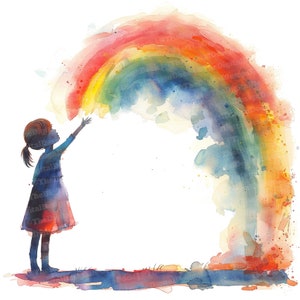 Girl With Rainbow Clipart, 12 Jpgs, Watercolor Rainbow Art Clipart ...
