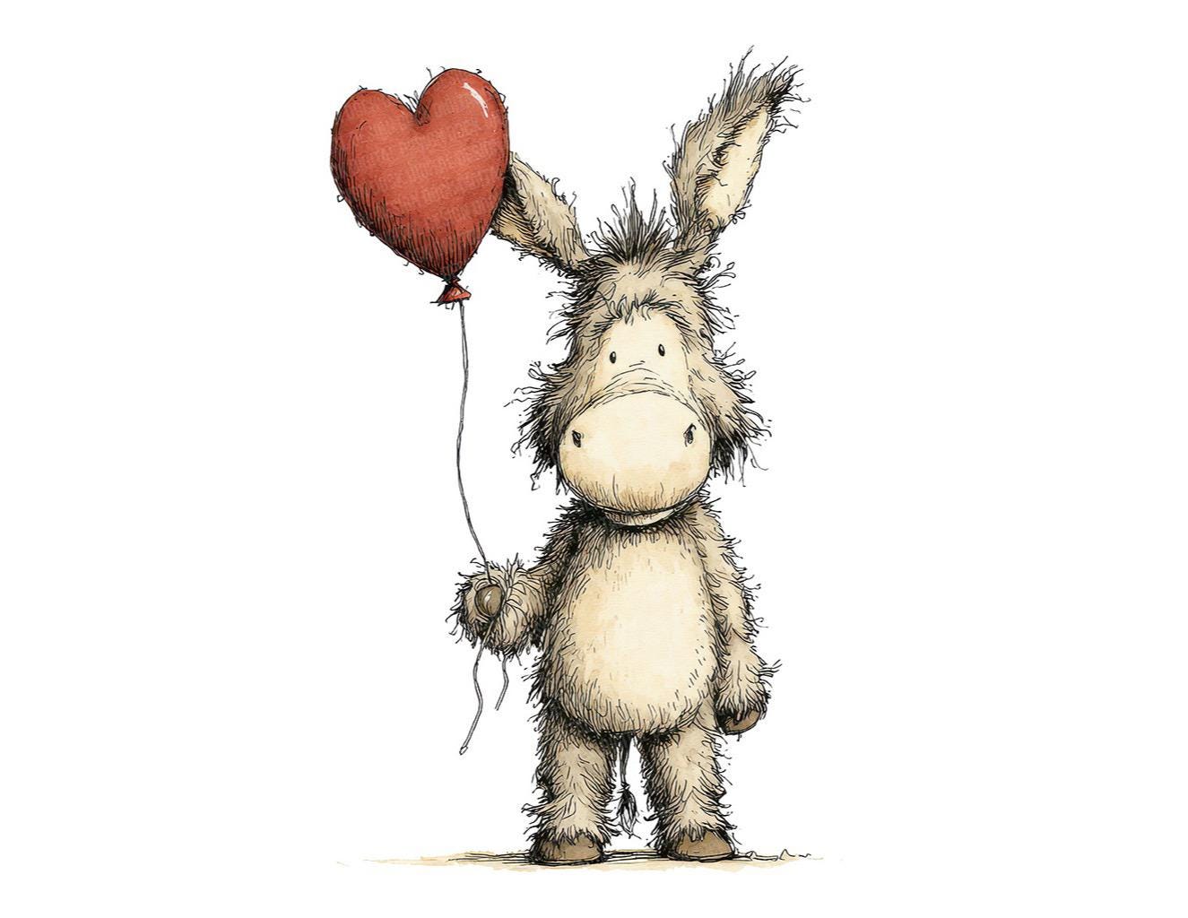 Tatty Donkey Clipart, 12x Heart Balloon Animal Clip Art Set, Printable ...