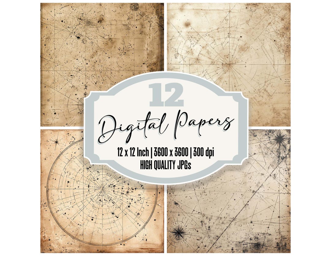 12 Antique Star Chart Digital Paper, Distressed Astronomy Junk Journal ...