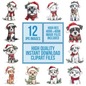 Christmas Dog Clip Art, 12x Holiday Puppy Clipart Set, Santa Hat Dog ...
