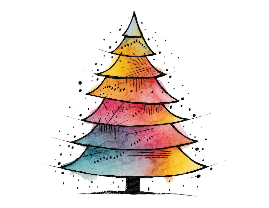 Rainbow Christmas Tree PNG Clipart, 12x Hand Drawn Holiday Clip Art Set ...
