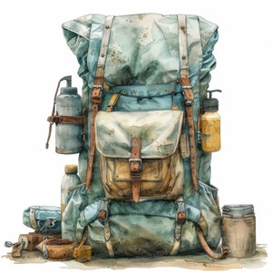 Camping Backpack Clipart, 12 Jpgs, Camp Clipart, Printable Watercolour ...