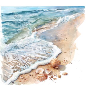 12 Beach Scene Clipart, Watercolor Ocean Waves Clipart, Printable ...