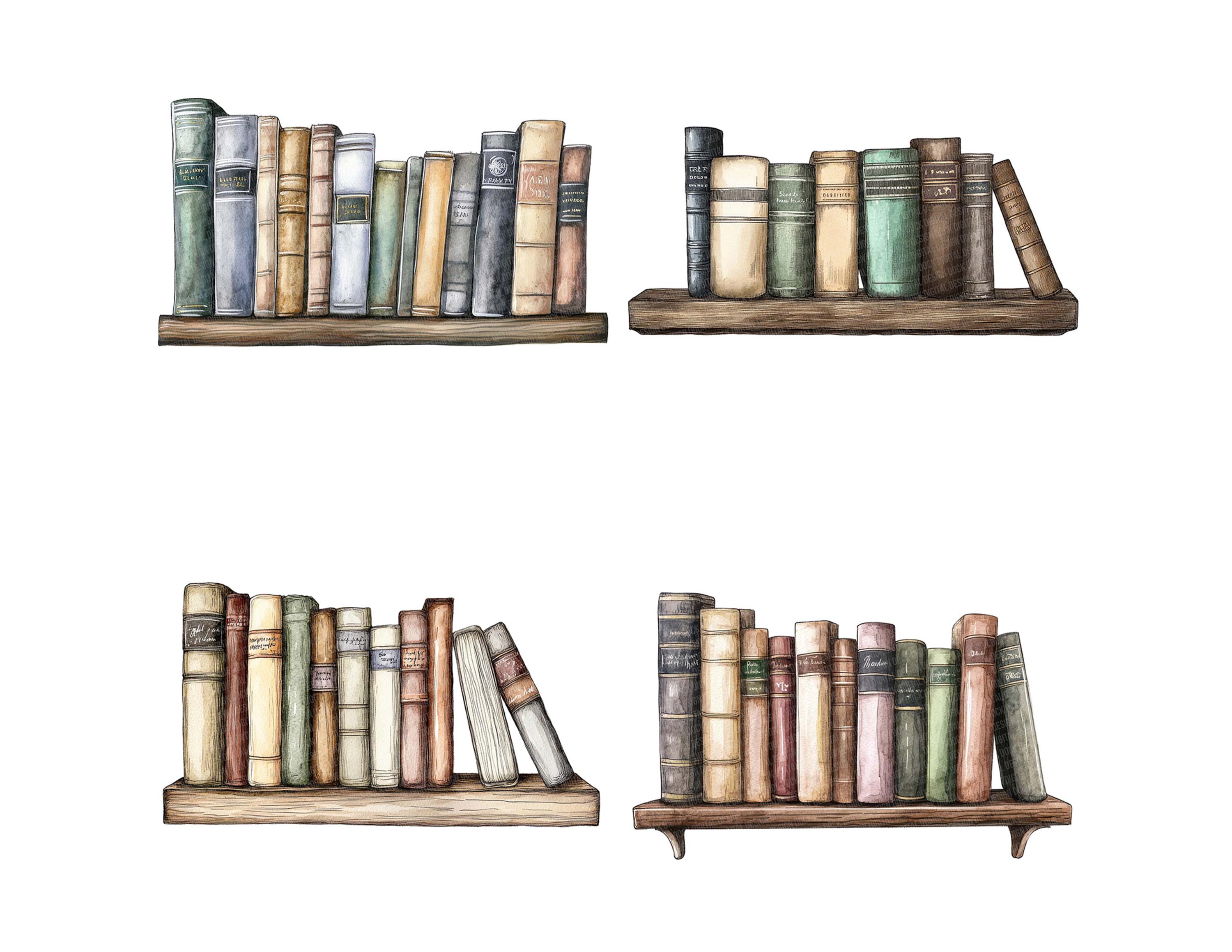 Vintage Bookshelf PNG Clipart, 12x Antique Book Clip Art Set ...