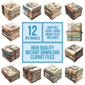 Vintage Junk Journal Clipart, 12 Watercolor Junk Journal Collection ...