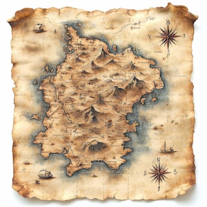 12 Vintage Treasure Map Clipart, Watercolor Old World Map, Printable ...