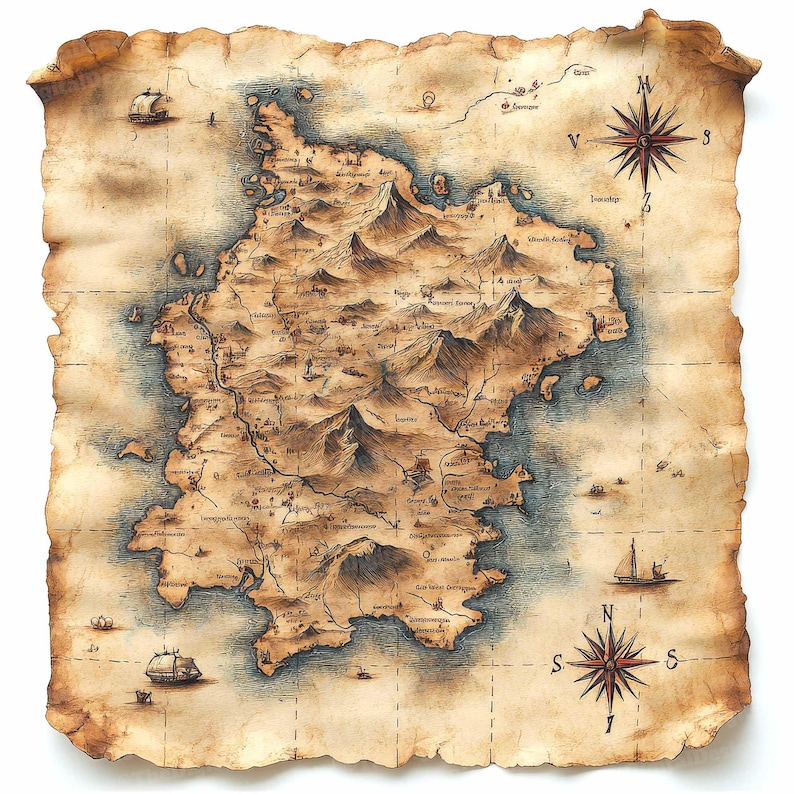 12 Vintage Treasure Map Clipart, Watercolor Old World Map, Printable ...