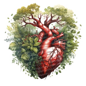 12x Human Heart Tree Clipart, Tree Theme Clipart, Printable Watercolor ...
