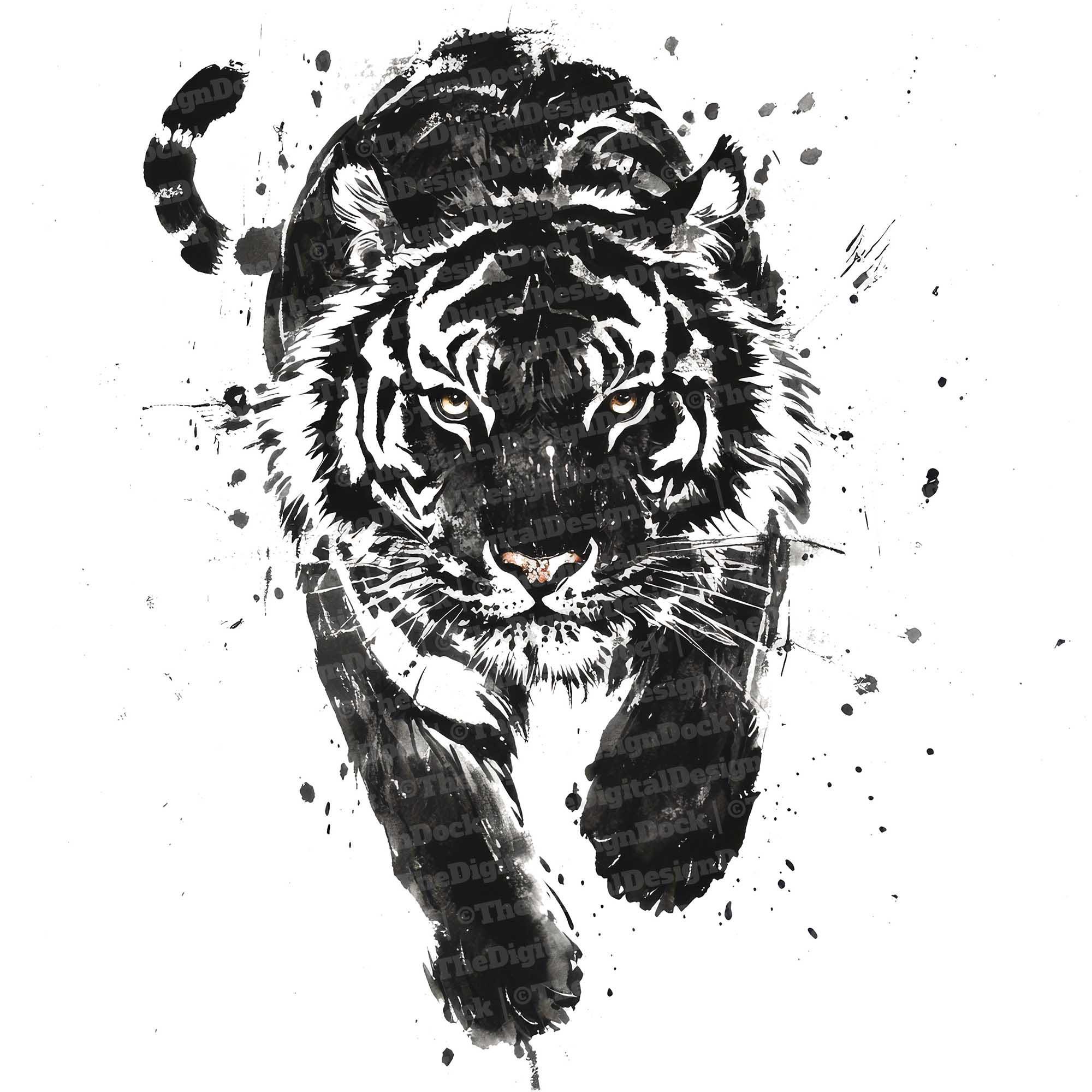 12 Sumi Ink Tiger Clipart, Watercolor Japanese Art, Printable Clipart ...