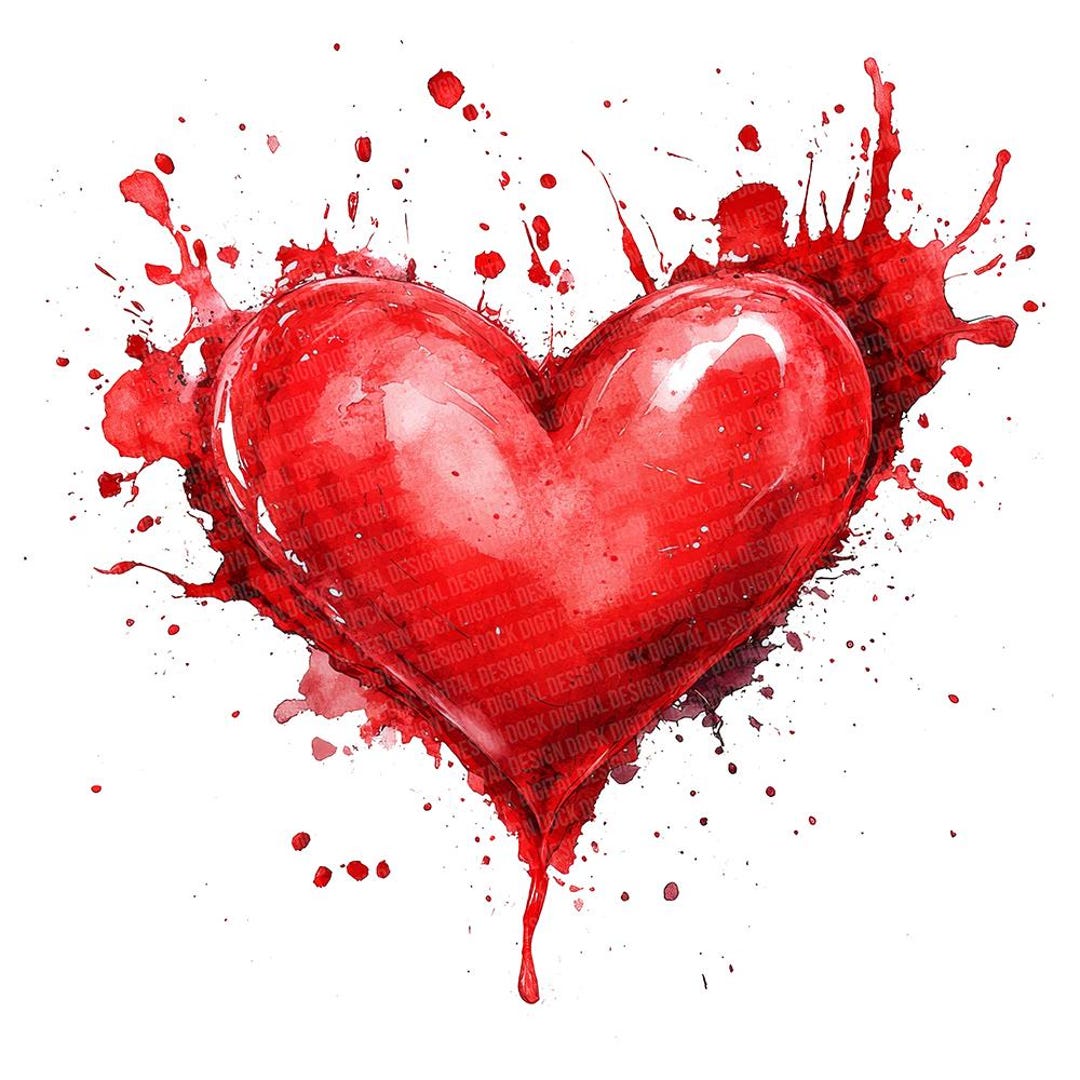 Red Watercolor Heart PNG Clipart, 12x Splatter Love Heart Clip Art Set ...