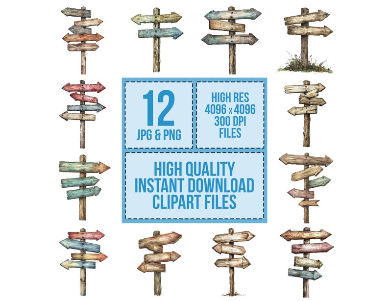 Imaginary Places Signpost PNG Clipart, 12x Watercolor Arrow Sign Clip ...