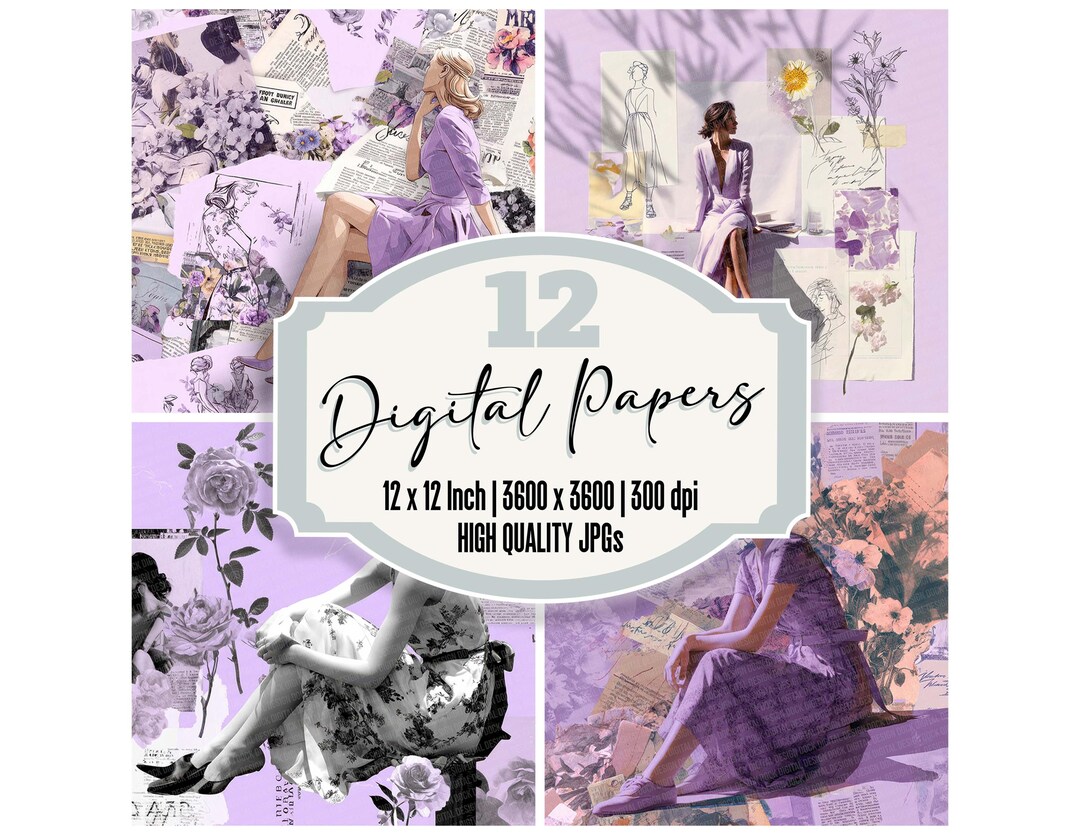 12x Feminine Pose Junk Journal Paper Pastel Collage Digital Paper Pack ...