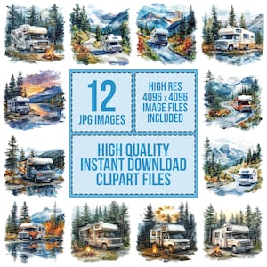 12x RV Clipart, Watercolor Camper Van in Nature, High Quality Jpgs ...