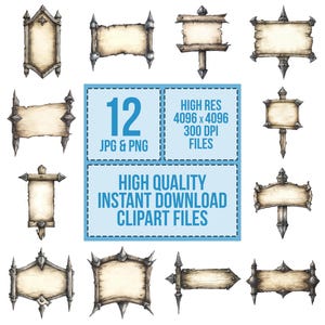Gothic Sign PNG Clipart, 12x Medieval Signpost Clip Art Set, Printable ...
